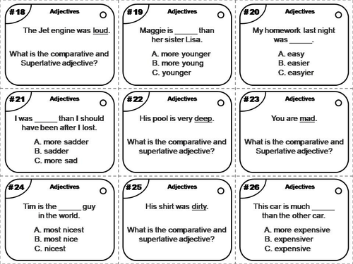 Comparative and Superlative Adjectives Task Cards | Teaching Resources