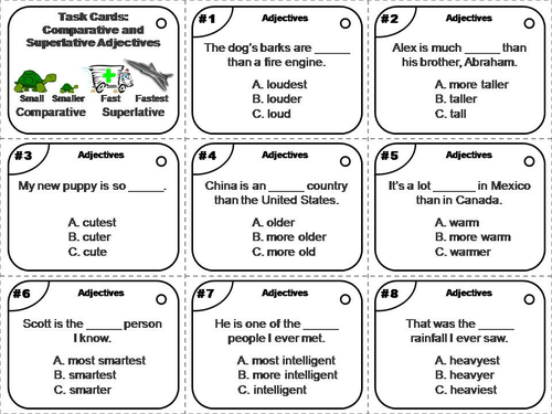 Comparative and Superlative Adjectives Task Cards | Teaching Resources