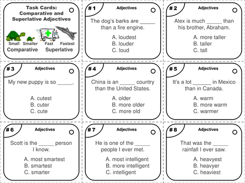 Comparative and Superlative Adjectives Task Cards | Teaching Resources