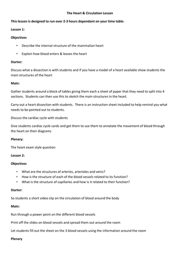 New AQA Biology The Heart & Circulation Lesson | Teaching Resources