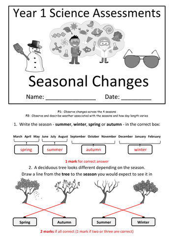 Year 1 Science Assessment: Seasonal Changes | Teaching Resources