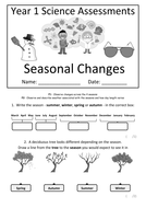 Year 1 Science Assessment: Seasonal Changes | Teaching Resources