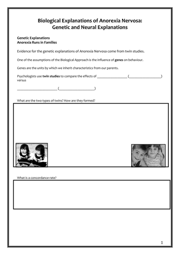Eating Behaviour - Biological Explanations of Anorexia Workbook - New ...