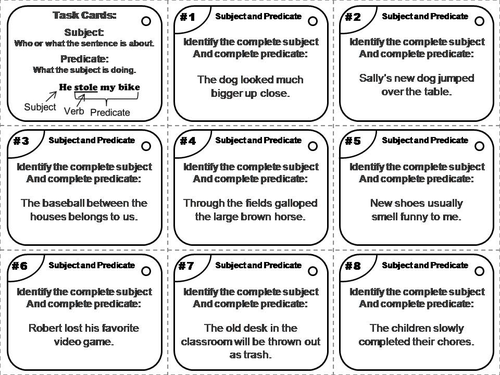 Subject and Predicate Task Cards (Complete and Compound) | Teaching ...