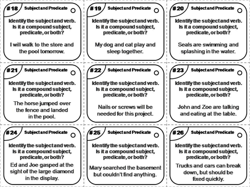 Subject and Predicate Task Cards (Complete and Compound) | Teaching ...