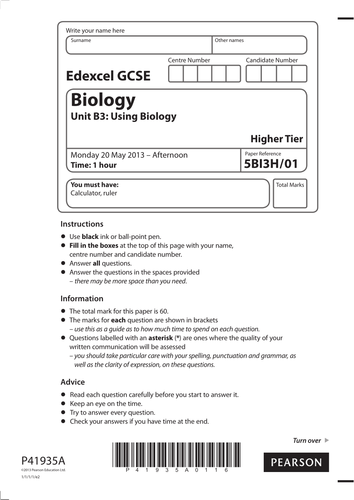 EDEXCEL GCSE BIOLOGY B3 - FURTHER BIOLOGY/UNIT 3 (2BI01/2SF01) - MEGA ...