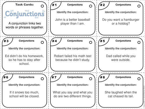 Conjunctions Task Cards | Teaching Resources