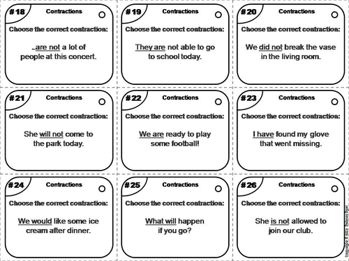 Contractions Task Cards | Teaching Resources
