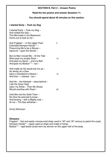 Unseen Poetry Mock Exam - Edexcel | Teaching Resources