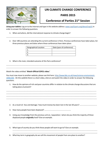 UN Climate Change - COP21 - Paris 2015 | Teaching Resources