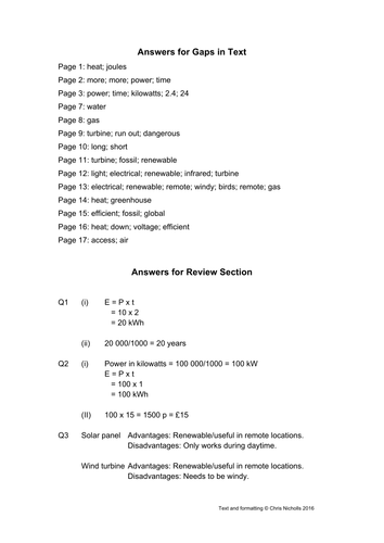 Electricity and Power Stations Workbook (Energy Transfer, Cost ...
