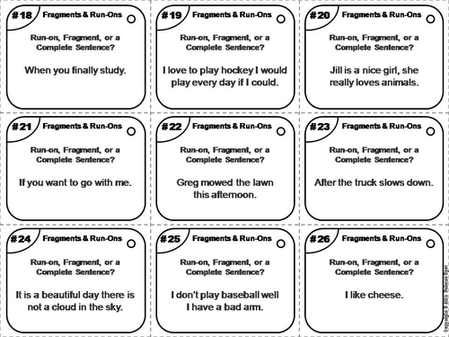 Fragments and Run-Ons Task Cards | Teaching Resources