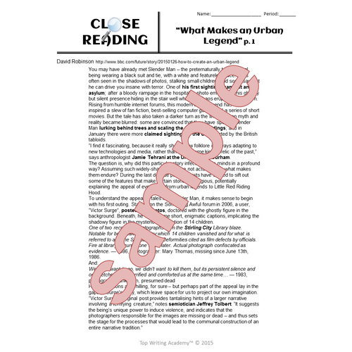 Non-Fiction Close Reading "Urban Legends" 4 Days Instruction | Teaching ...
