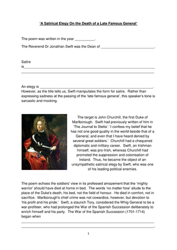 Jonathan Swift - 'A Satirical Elegy on the Death of a Late Famous ...
