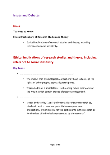 AQA new A Level Psychology Issues and Debates Paper 3: Ethical ...