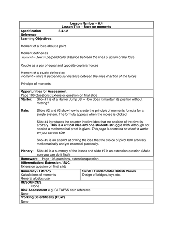 Physics A-Level Year 1 Lesson - More on Moments (PowerPoint AND lesson ...
