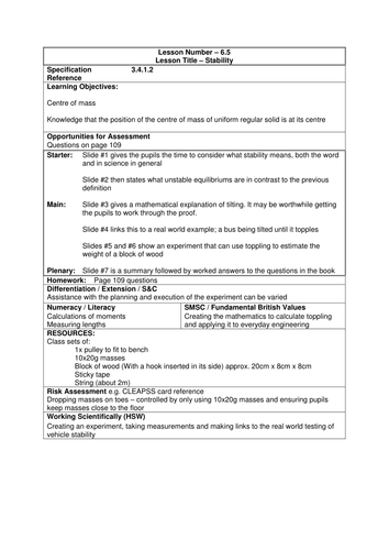 Physics A-Level Year 1 Lesson - Stability (PowerPoint AND lesson plan ...