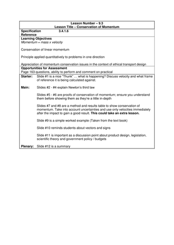 Physics A-Level Year 1 Lesson - Conservation of Momentum (PowerPoint ...