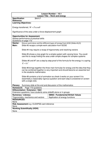 Physics A-Level Year 1 Lesson - Work and Energy (PowerPoint AND lesson ...