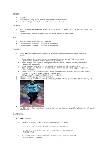 AQA GCSE PE Participant as an individual | Teaching Resources