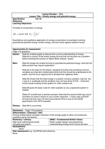 Physics A-Level Year 1 Lesson - Kinetic and Potential Energy ...
