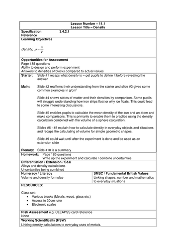 Physics A-Level Year 1 Lesson - Density (PowerPoint AND lesson plan ...