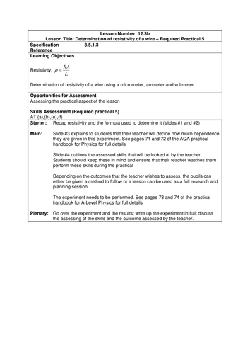 Physics A-Level Year 1 Lesson - Resistance (PowerPoint AND lesson plan ...