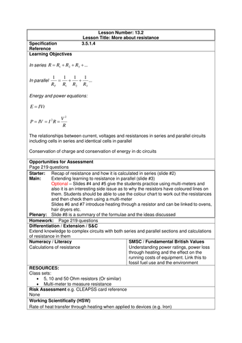 Physics A-Level Year 1 Lesson - More about Resistance (PowerPoint AND ...