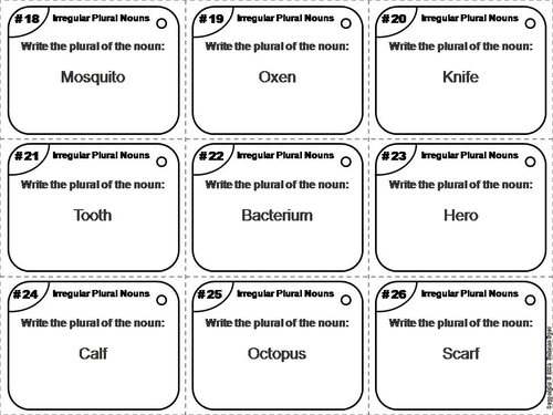 Irregular Plural Nouns Task Cards | Teaching Resources