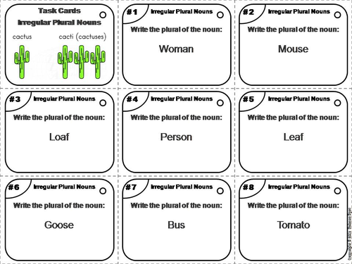 Irregular Plural Nouns Task Cards | Teaching Resources