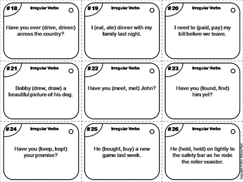 Irregular Verbs Task Cards | Teaching Resources