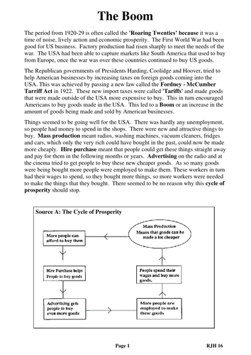Why did the US Economy Boom in the 1920s? | Teaching Resources