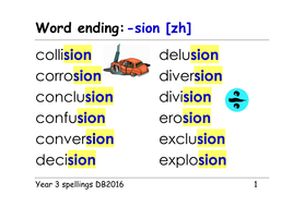 Year 3 spellings: word endings: -sion [zhn] [as in illusion] - ppt, activities and pictures ...