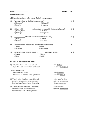 William Shakespeare's Richard III worksheets | Teaching Resources