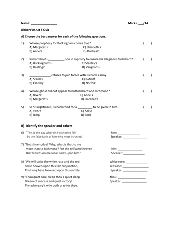 William Shakespeare's Richard III worksheets | Teaching Resources