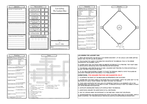 Lou Gehrig The Luckiest Man Comprehension Foldable | Teaching Resources