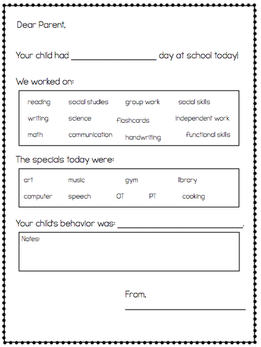 Home School Communication Packet | Teaching Resources