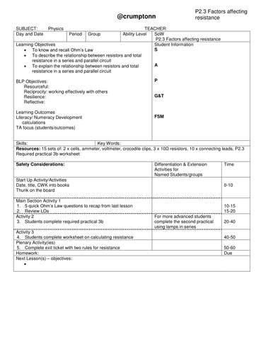 Factors affecting resistance lesson plan and presentation | Teaching ...