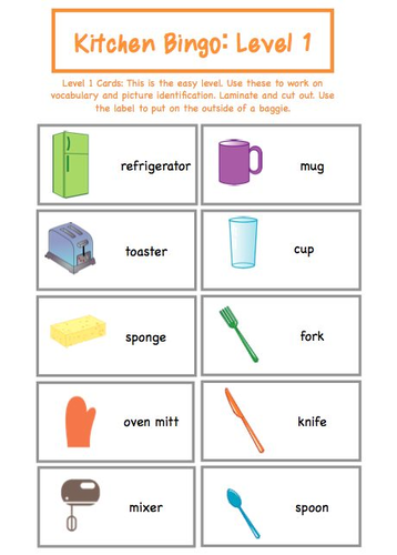 Kitchen Bingo | Teaching Resources
