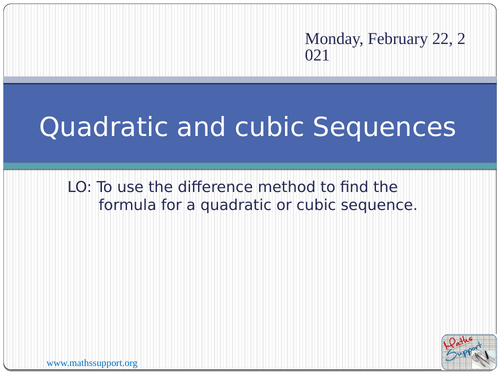 Finding the nth term of quadratic and cubic sequences using the ... Finding the nth term of quadratic and cubic sequences using the ...