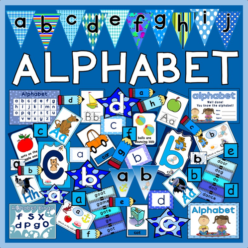 ALPHABET FLASHCARDS POSTERS WORKSHEETS LETTERS ABC BOYS BLUE ENGLISH ...