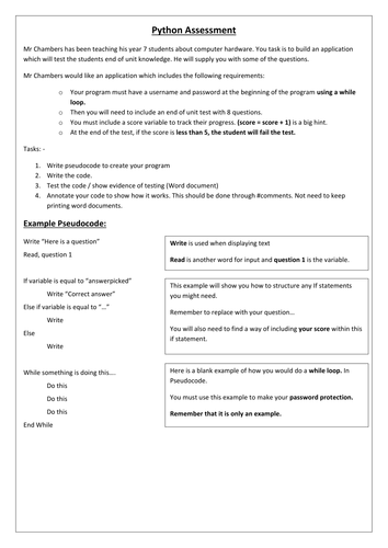 Python - Year 8 - Assessment | Teaching Resources Python - Year 8 - Assessment | Teaching Resources