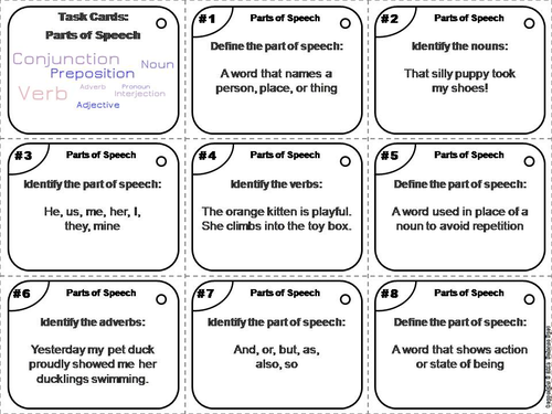 Parts of Speech Task Cards | Teaching Resources