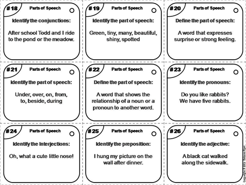 Parts of Speech Task Cards | Teaching Resources
