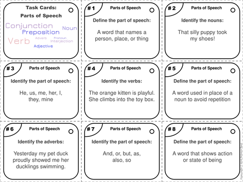 Parts of Speech Task Cards | Teaching Resources