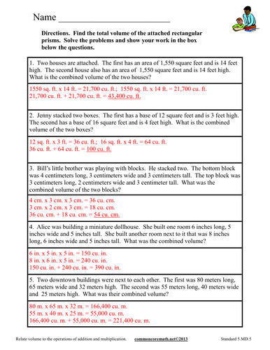 Solve Problems Involving Volume - 5.MD.5 | Teaching Resources