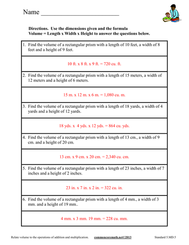 Solve Problems Involving Volume - 5.MD.5 | Teaching Resources