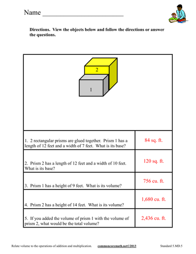 Solve Problems Involving Volume - 5.MD.5 | Teaching Resources