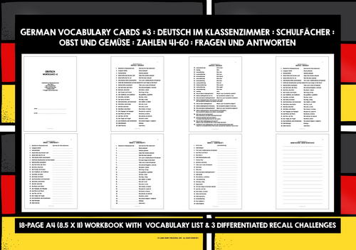 GERMAN VOCABULARY CARDS & WORKBOOK #3 | Teaching Resources