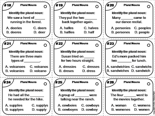 Plural Nouns Task Cards | Teaching Resources